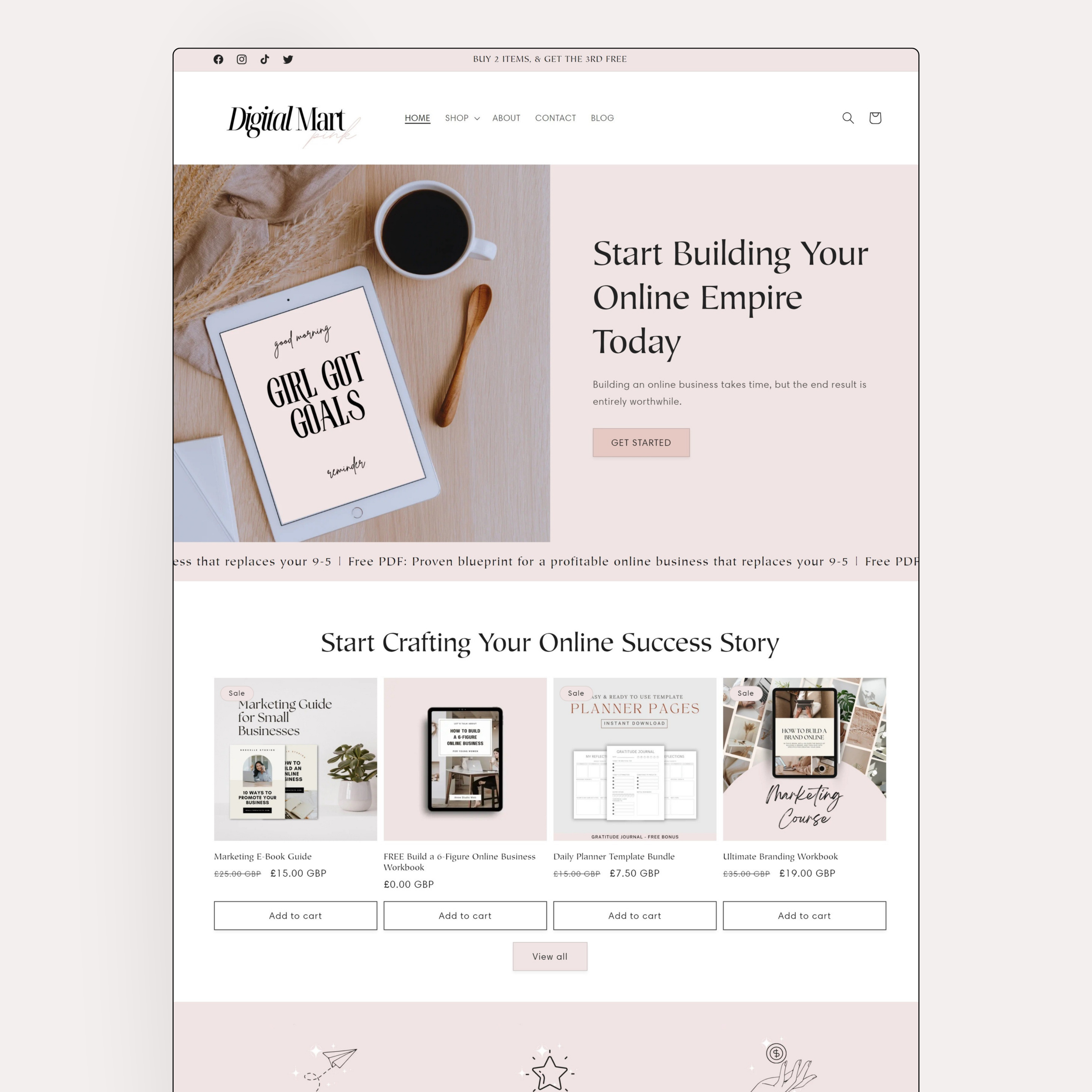Pink Digital Mart Pre - Made Shopify Theme Template for Selling Digital ...